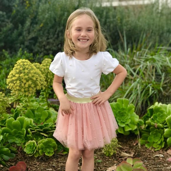 Doe A Dear | Shirts & Tops | Doe A Dear Girls Pearls Short Sleeves ...